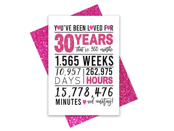 Hot Pink 30th Birthday Card Printable Birthday Card 30th - Etsy