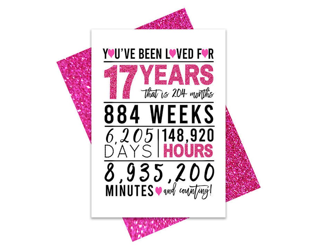 Hot Pink 17th Birthday Card Printable Birthday Card 17th - Etsy