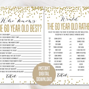 Gold 60th Birthday Game Bundle, Printable, 60th Birthday Party Activity ...