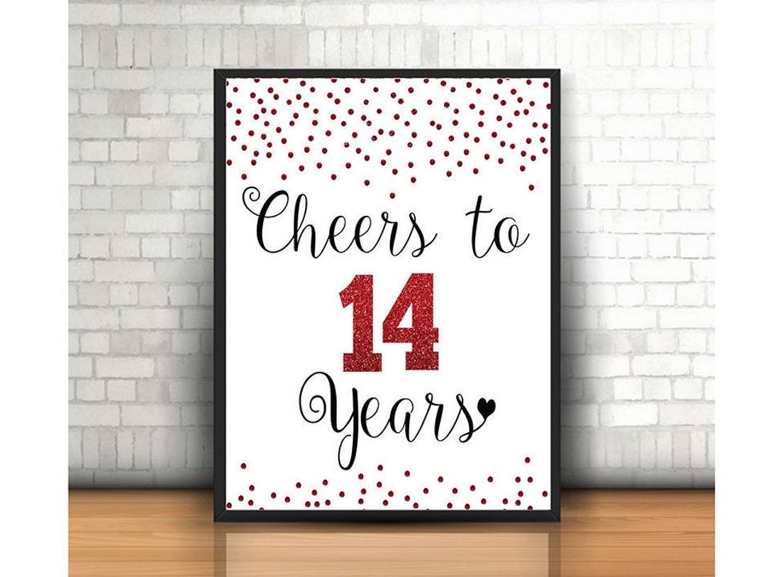 Red 14th Birthday Sign, Cheers to 14 Years, Red 14th Birthday ...