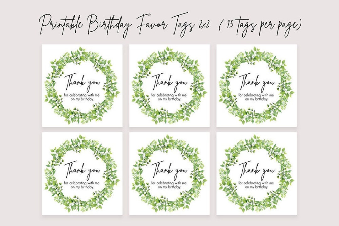 Greenery Birthday Favor Tags, Printable, Eucalyptus Thank You Birthday ...