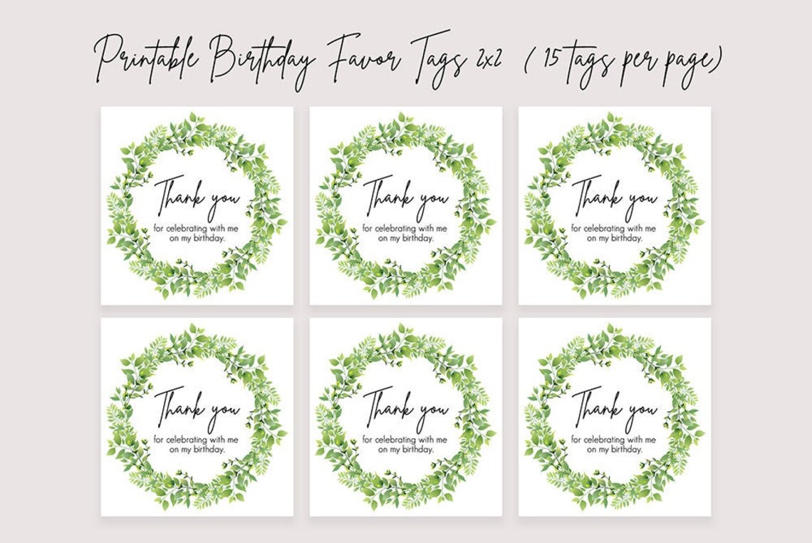 Greenery Birthday Favor Tags Printable Eucalyptus Thank You - Etsy