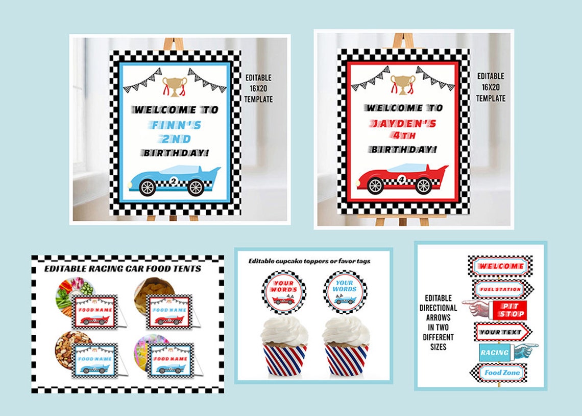 Race Car Party Printable Decorations & Invitation Template Bundle, Two ...