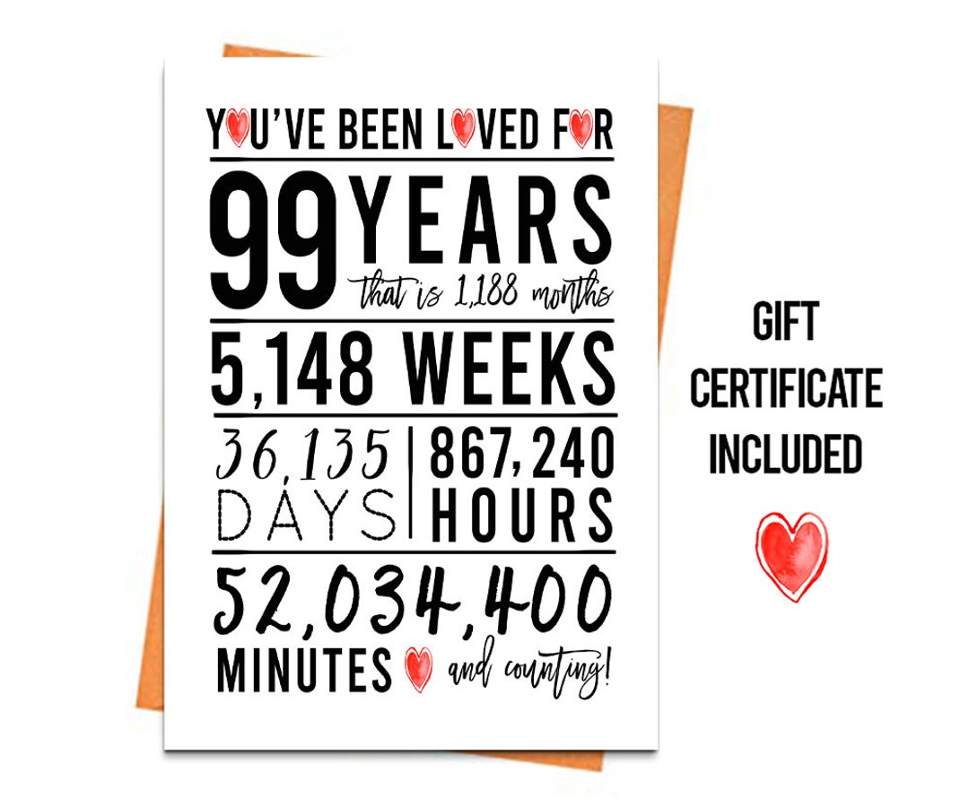 99th Birthday Card, Printable Birthday Card, 99th Birthday Printables ...