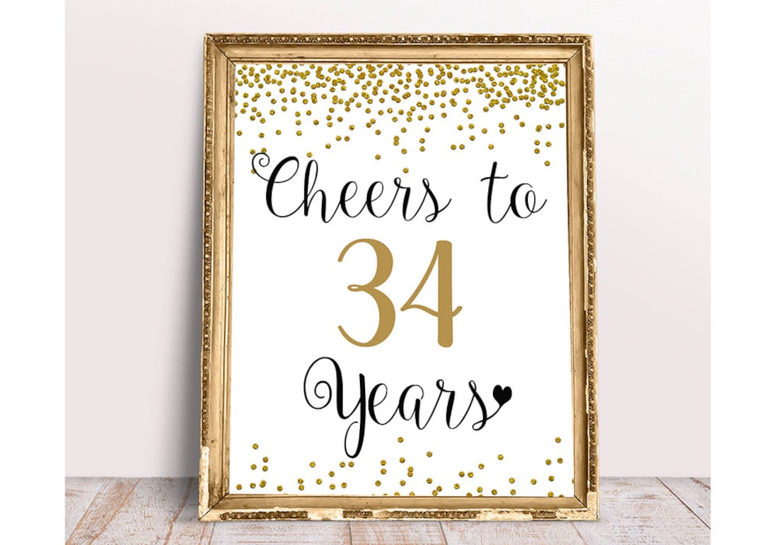 Cheers to 34 Years, 34th Birthday Sign, 34th Anniversary Sign, 34th ...