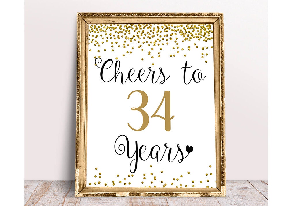 Cheers to 34 Years 34th Birthday Sign 34th Anniversary Sign | Etsy