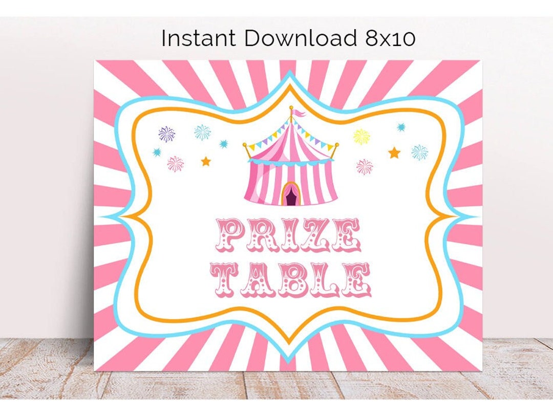 Pink Carnival Birthday Signs, Carnival Prizes Table Sign, Circus Prizes, Circus Tent Sign ...