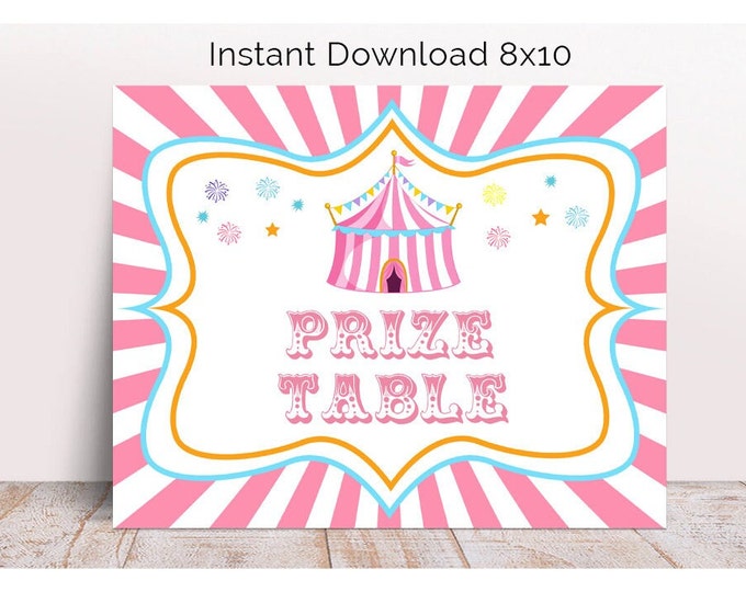 Carnival Prize Table Sign, Carnival Party Prizes Sign, Circus, Birthday ...