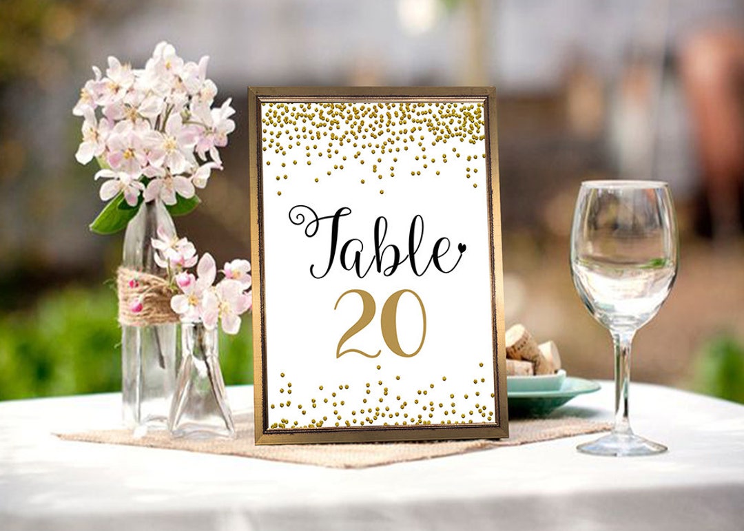 Table Numbers, Printable Table Numbers, Confetti Table Numbers, Gold ...