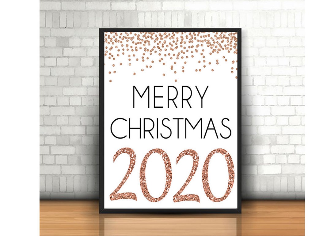 Rose Gold Merry Christmas Sign, 5x7, 8x10, Printable Christmas ...