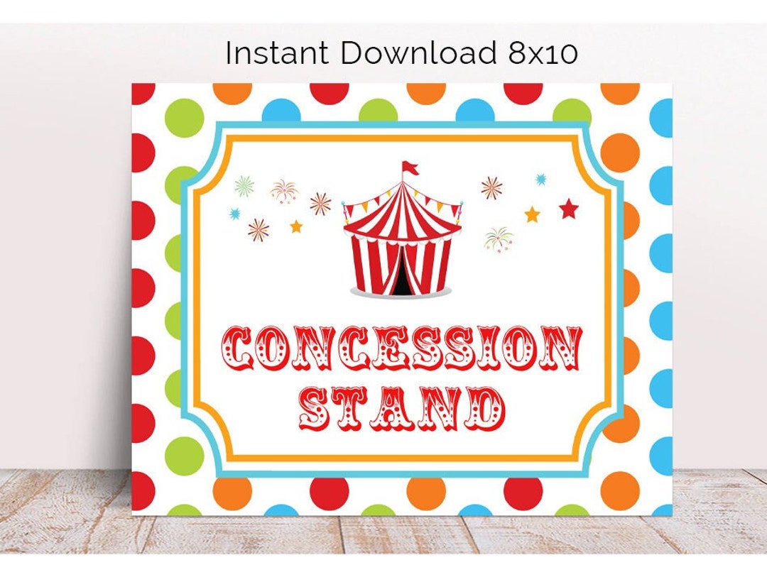 Carnival Party Concession Stand Sign, 5x7, 8x10, 16x20, Printable ...