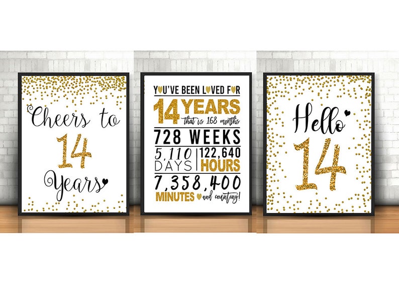 Gold 14th Birthday Decoration 14th Birthday Signs Bundle - Etsy