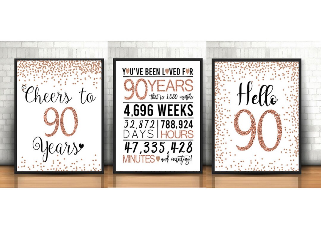 90th Birthday Signs Bundle, Cheers to 90 Years, Hello 90, Happy 90th ...