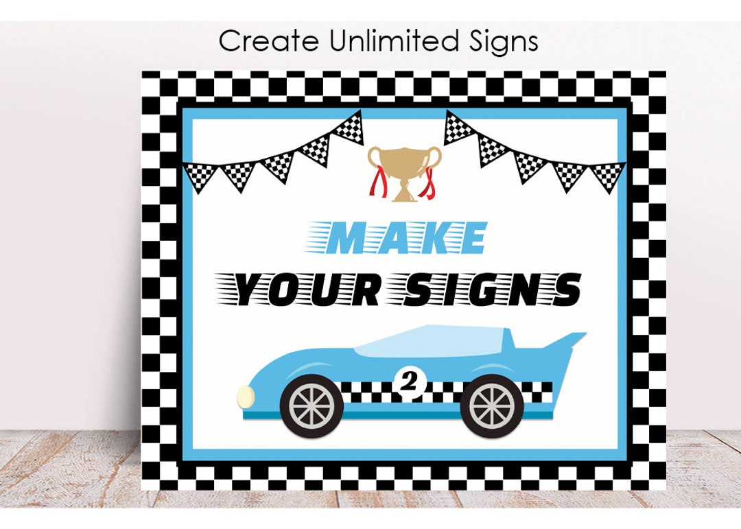 Race Car Custom Sign Template, Blue Race Car Birthday Party Sign ...