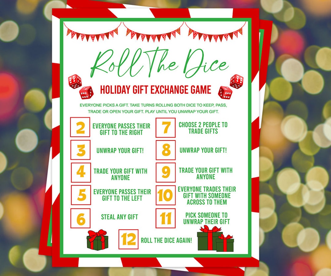Christmas Roll the Dice Gift Exchange Game, Holiday Printable Games ...