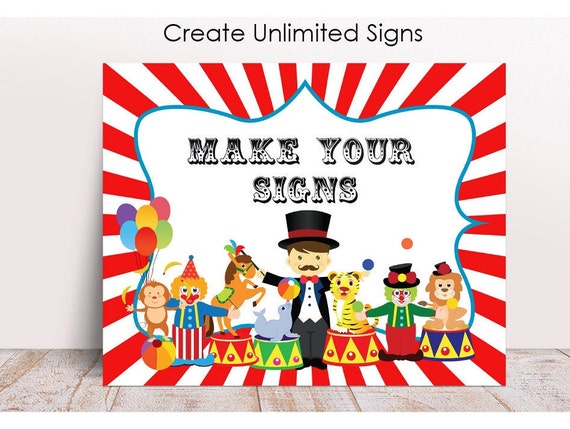 Editable Circus Party Sign Printable Carnival Animals Decor - Etsy
