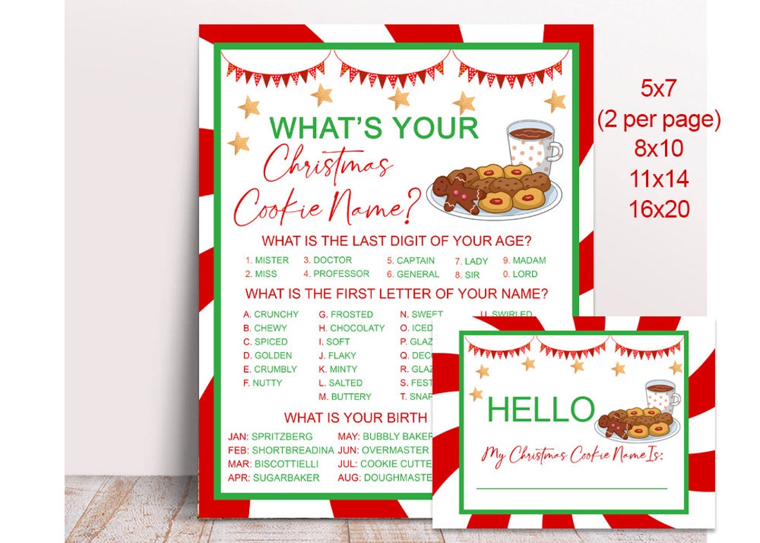 What's Your Christmas Cookie Name Game and Name Tags, Printable ...