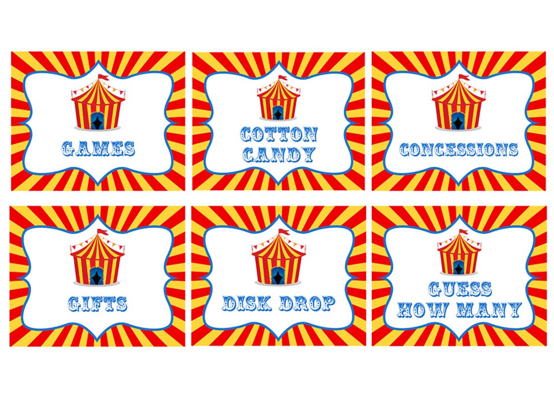 Carnival Signs, 42 Circus Signs, Printable Circus Party Games, Circus ...