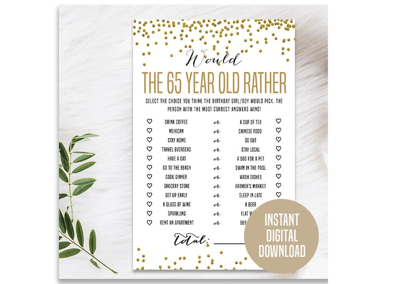 Gold 65th Birthday Game Bundle, Printable, 65th Birthday Party Activity ...