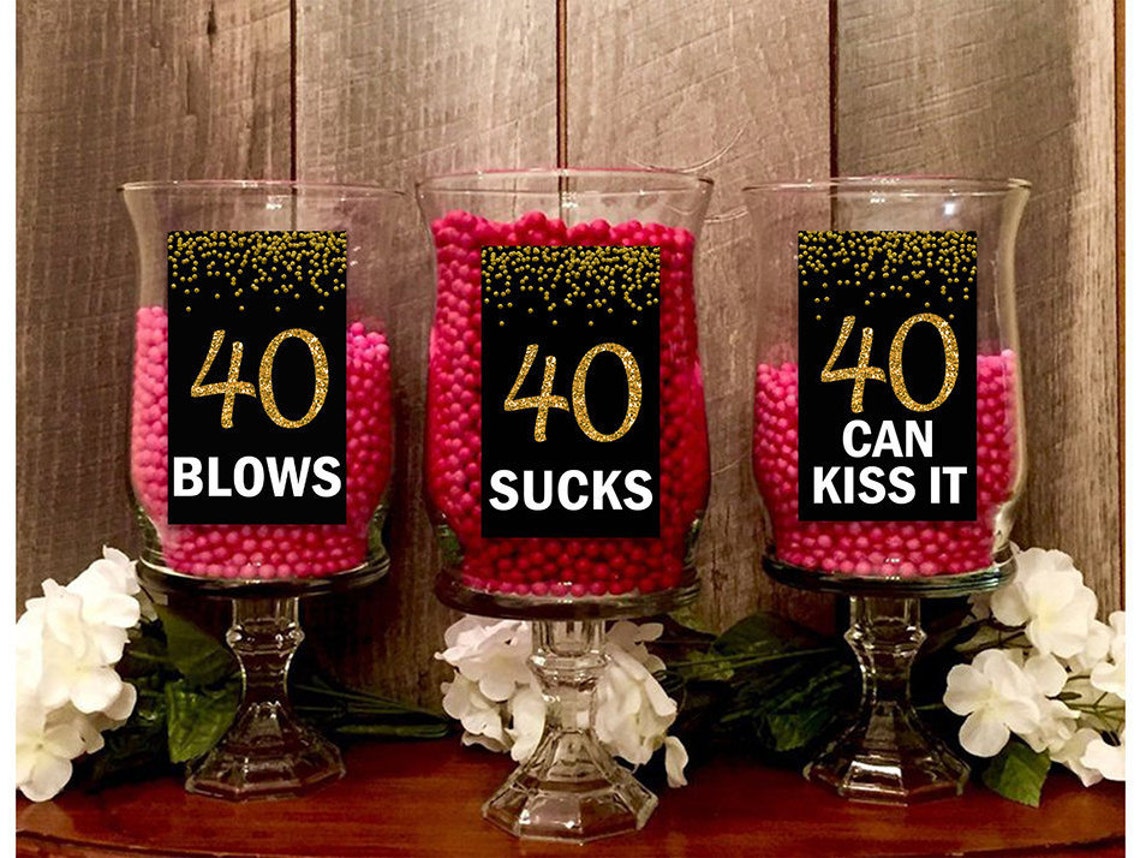 Gold 40th Birthday PRINTABLE Table Decoration, 40 Sucks, 40 Blows , 40 ...