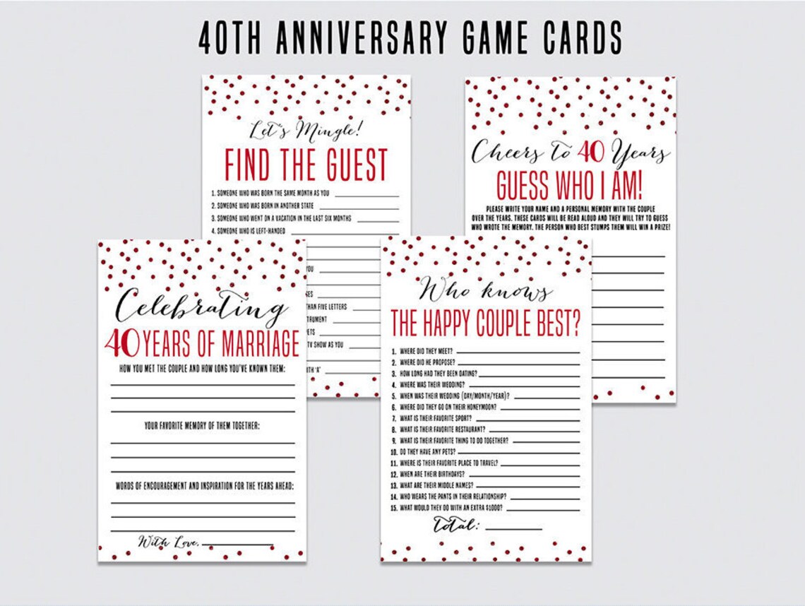 40th Anniversary Game Cards 40th Anniversary Bundle 40th - Etsy