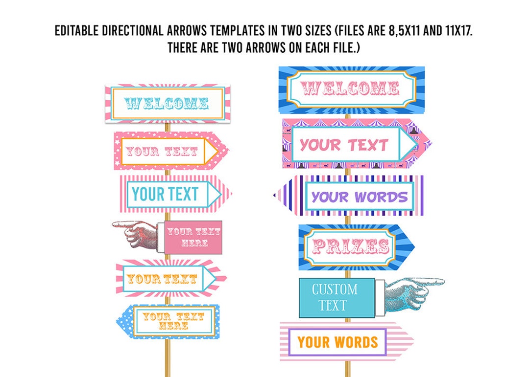 Editable Carnival Signs Direction Arrows, Pink Circus Arrows, Printable ...