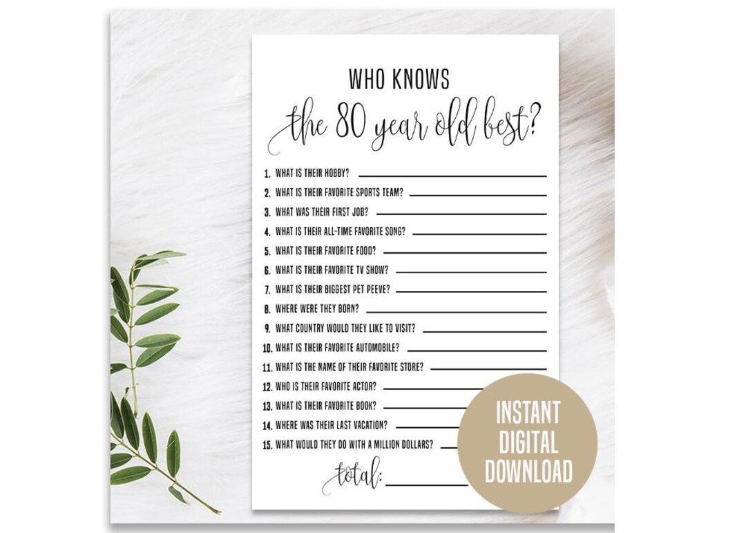80th Birthday Wo Knows Game, Printable, 80th Birthday Party Activity ...