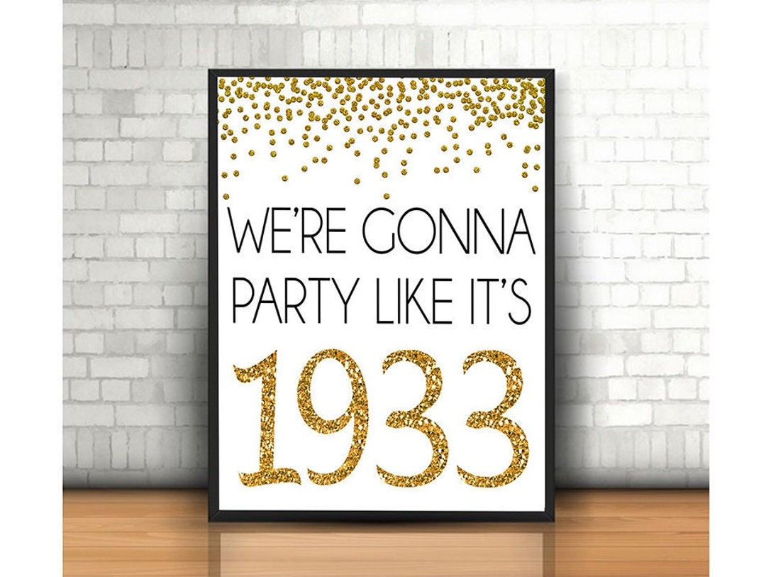 Gold 90th Birthday Sign, Cheers to 90 Years, Happy 90th Birthday, 1933 ...
