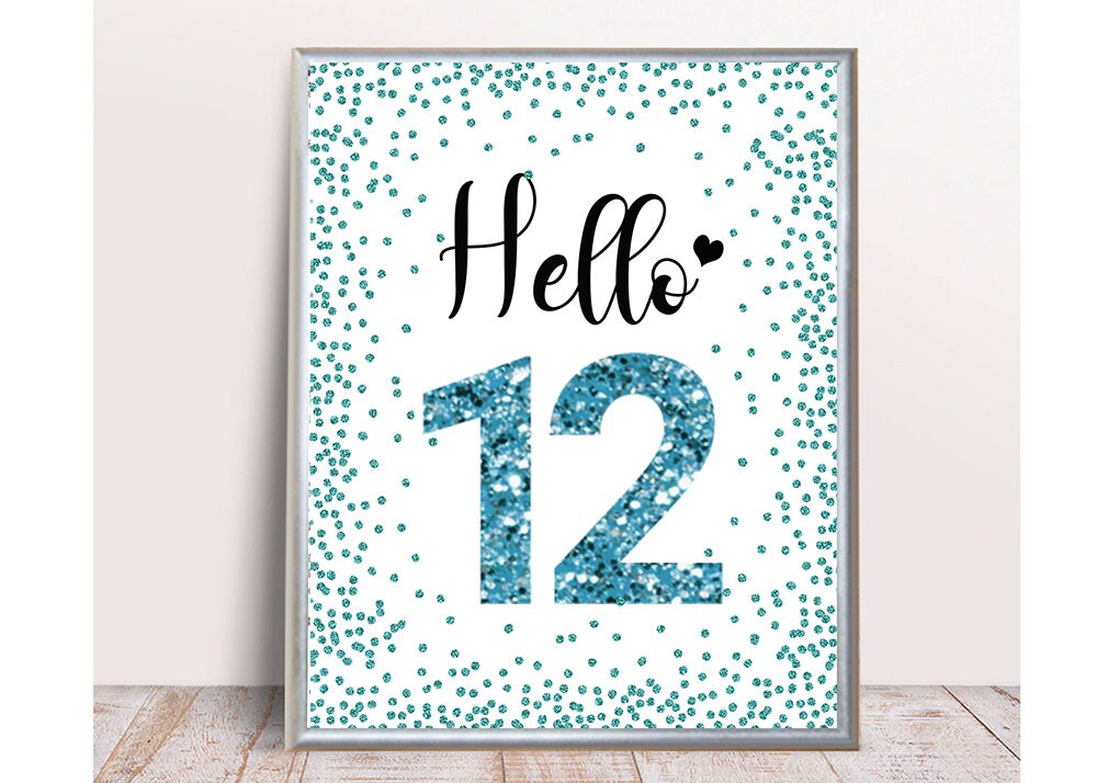 Blue 12th Birthday Sign Hello 12 Cheers to 12 Years Light - Etsy