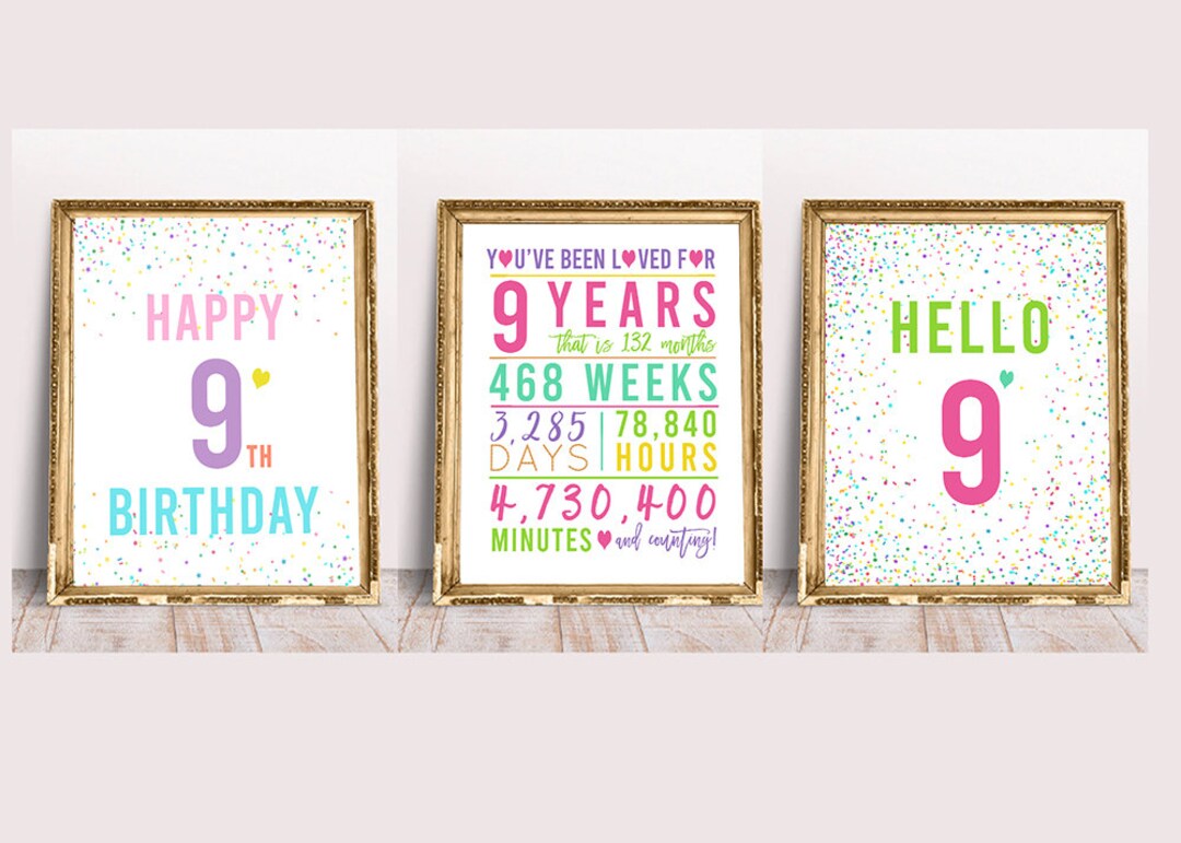 9th Birthday Signs Bundle, Cheers to 9 Years, Happy 9th Birthday, Hello ...