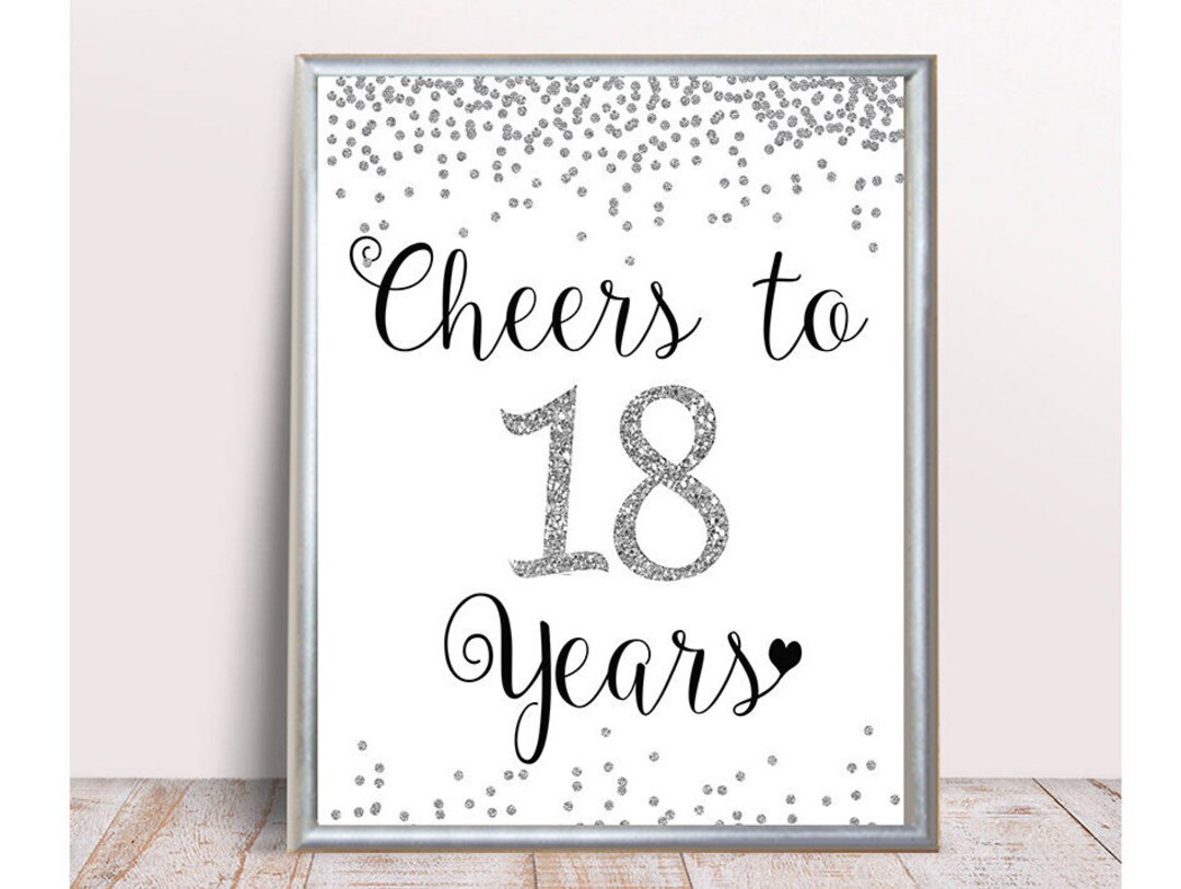 Cheers to 18 Years, 4x6, 5x7, 8x10, 11x14, 18th Birthday Sign, 18th ...