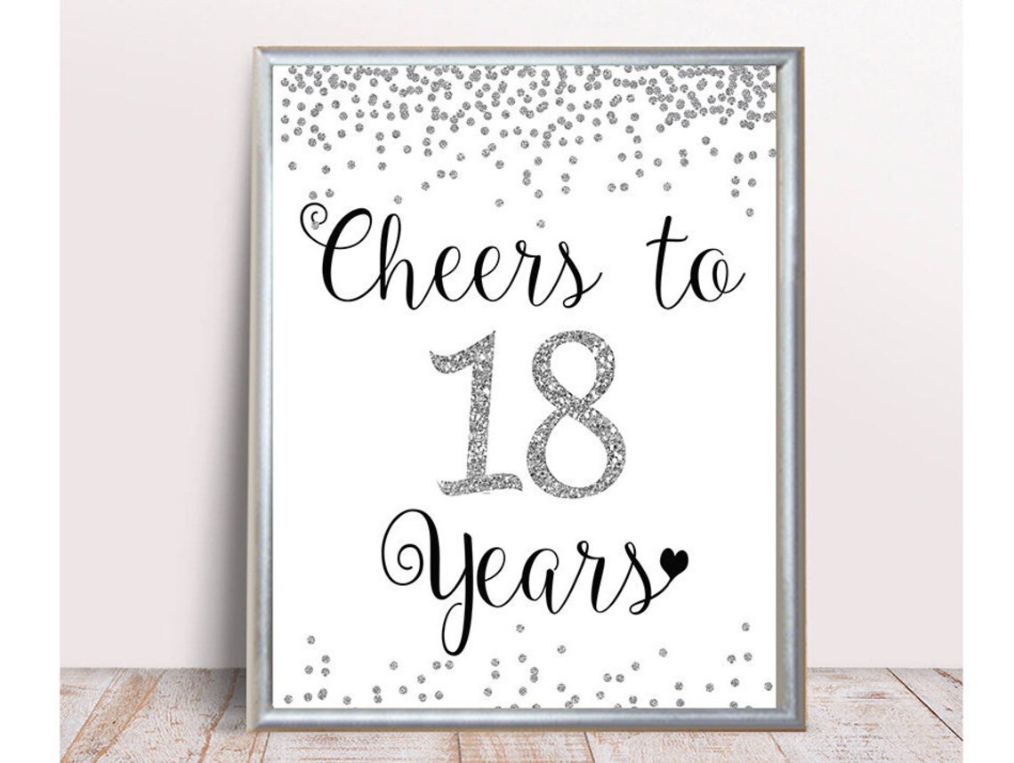Cheers to 18 Years, 4x6, 5x7, 8x10, 11x14, 18th Birthday Sign, 18th ...