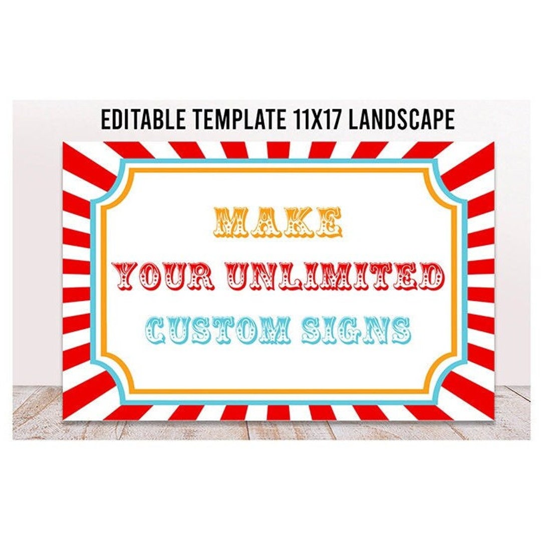 Editable Carnival Party Sign, 11x17 Landscape, Printable Circus Welcome ...