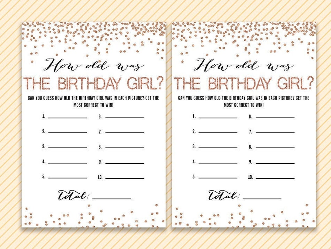 How Old Was the Birthday Girl, Funny Birthday Games, Rose Gold Confetti ...