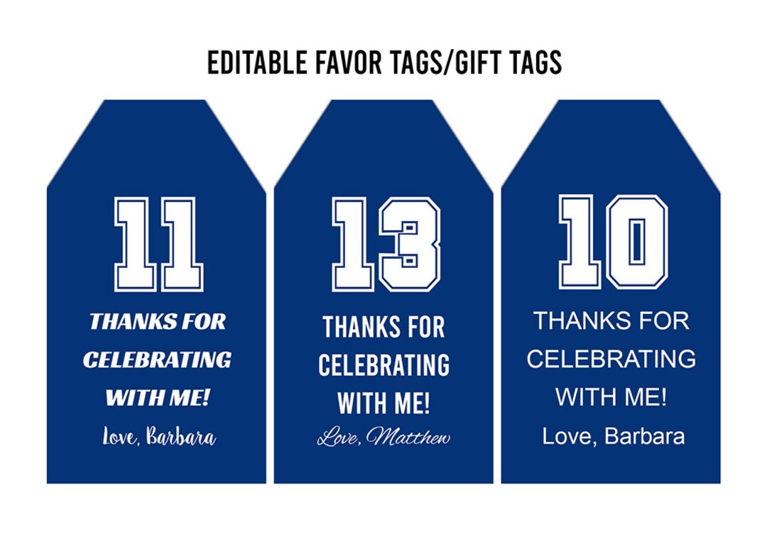 Editable Birthday Favor Tags Printable Blue Tags Navy Blue - Etsy