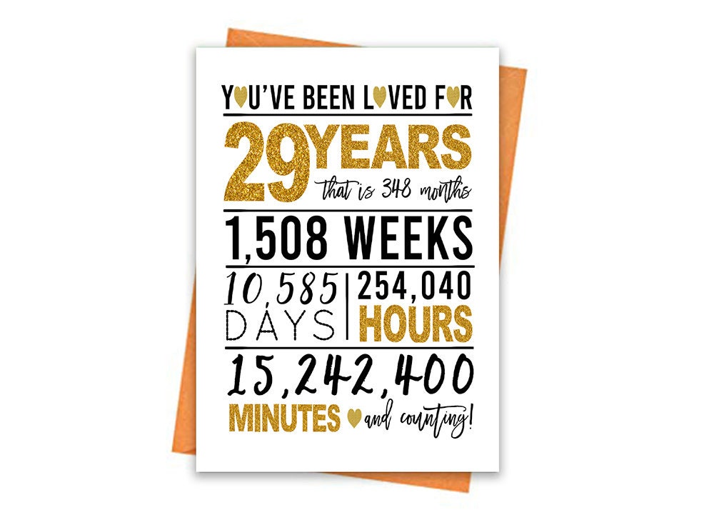 Gold 29th Birthday Card Printable Birthday Card 29th | Etsy