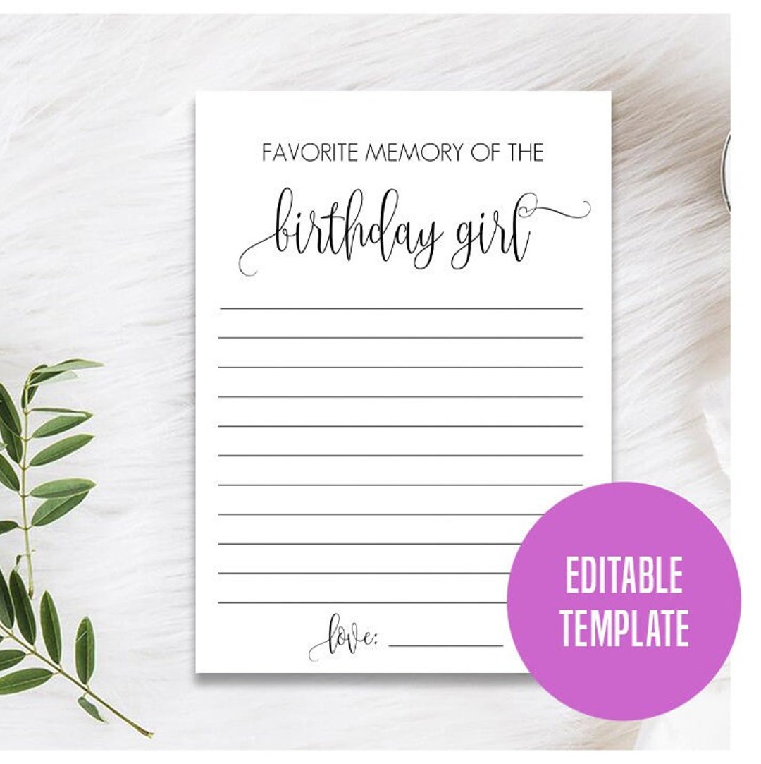 Favorite Memory of the Birthday Girl, Editable Favorite Memory Game ...