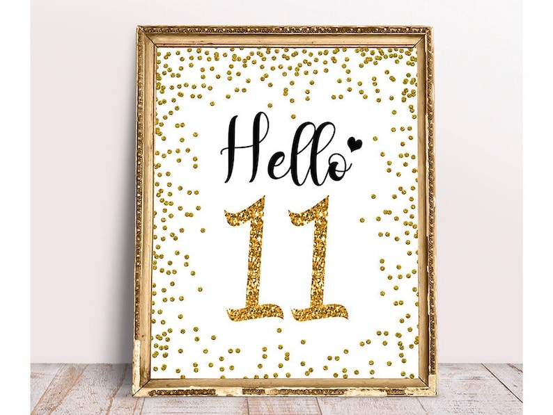 Gold Hello 11 Sign Printable Cheers to 11 Years 11th - Etsy