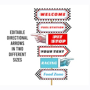 Editable Race Car Signs Direction Arrows, Racing Car Arrows, Printable ...