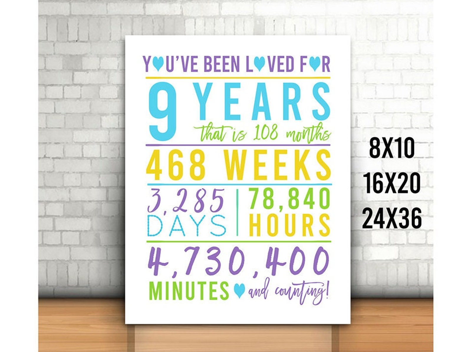 9th Birthday Sign Printable You Have Been Loved for 9 Years - Etsy