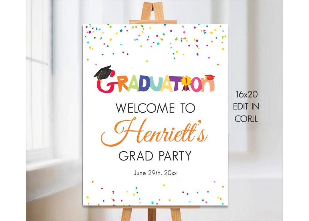 Rainbow Graduation Party Welcome Sign, Digital File, Grad Party Sign ...