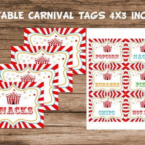 Editable Carnival Birthday Tags, Printable, Circus Tent Template ...