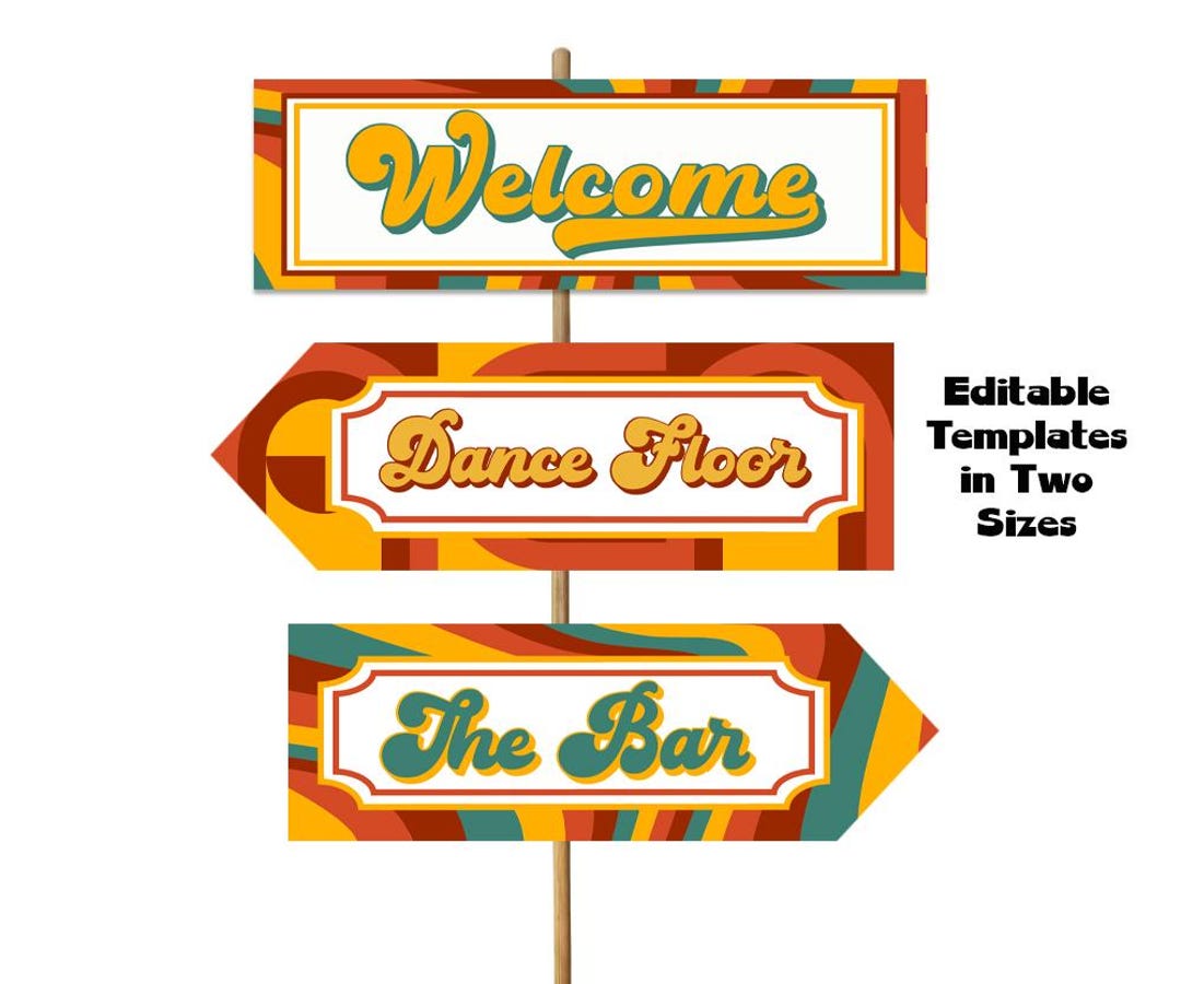 Editable Retro Party Directional Arrows, Disco Arrows, Printable 60s ...