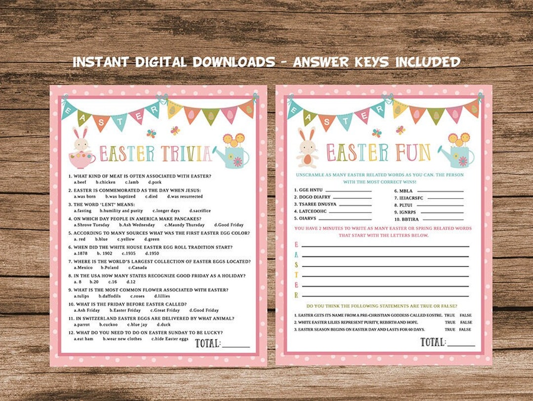 Easter Games Pack, Qiuz, Easter Trivia Party Game, Easter Word Scramble ...
