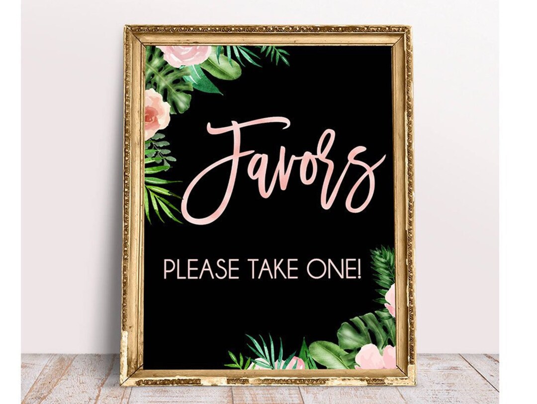 Tropical Rose Gold Favors Sign, Luau Favors Sign, Rose Bridal Shower ...