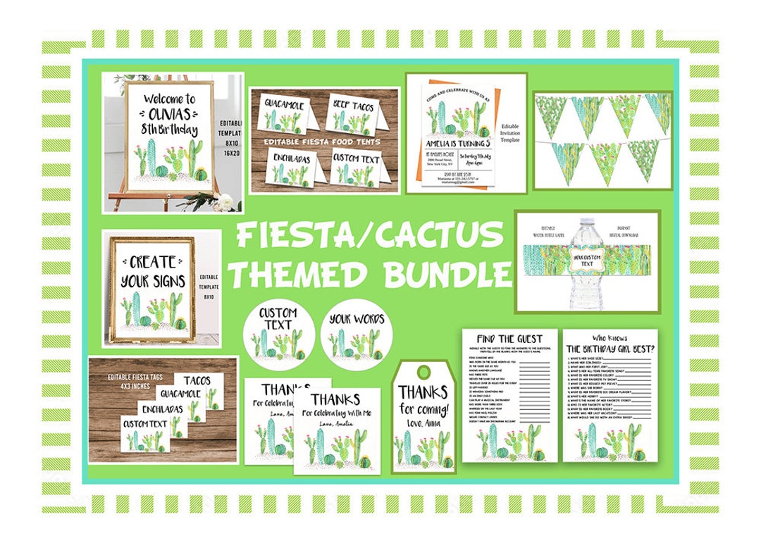 Cactus Theme Party Bundle, Cactus Signs Bundle, Printable Package Set ...