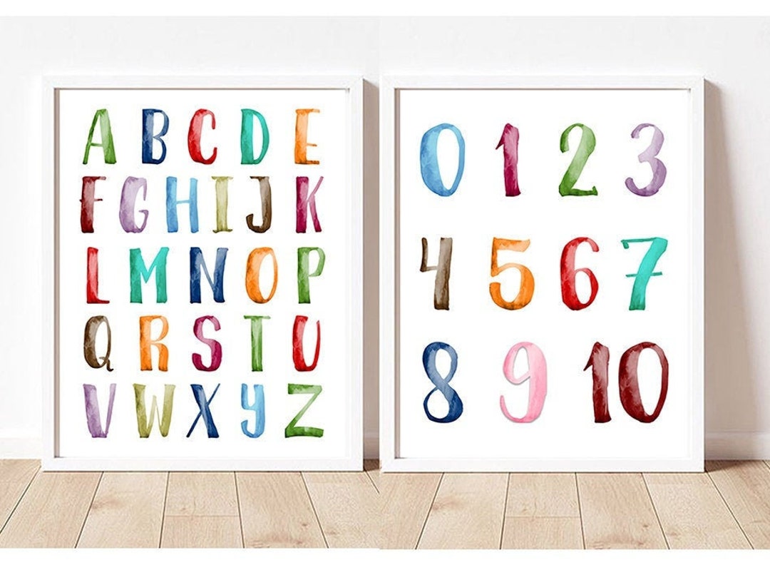 Colorful Alphabet and Numbers Printable Set, 8x10, 11x14, Wall Art ...