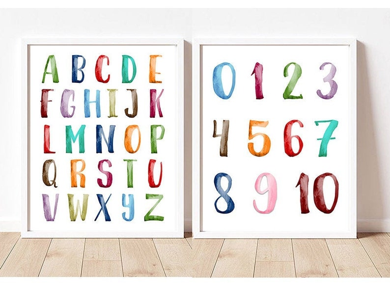 Colorful Alphabet and Numbers Printable Set, 8x10, 11x14, Wall Art ...