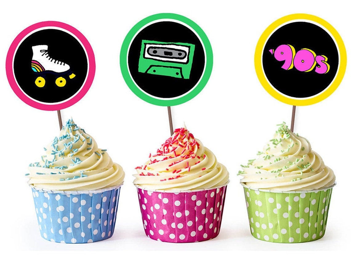 Cupcake Toppers, Printable Cupcake Toppers, Retro Party Cupcake Toppers ...