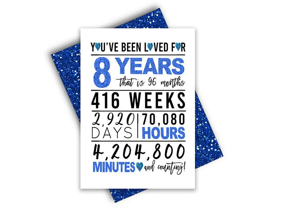 Blue 8th Birthday Card, Printable Birthday Card, 8th Birthday ...